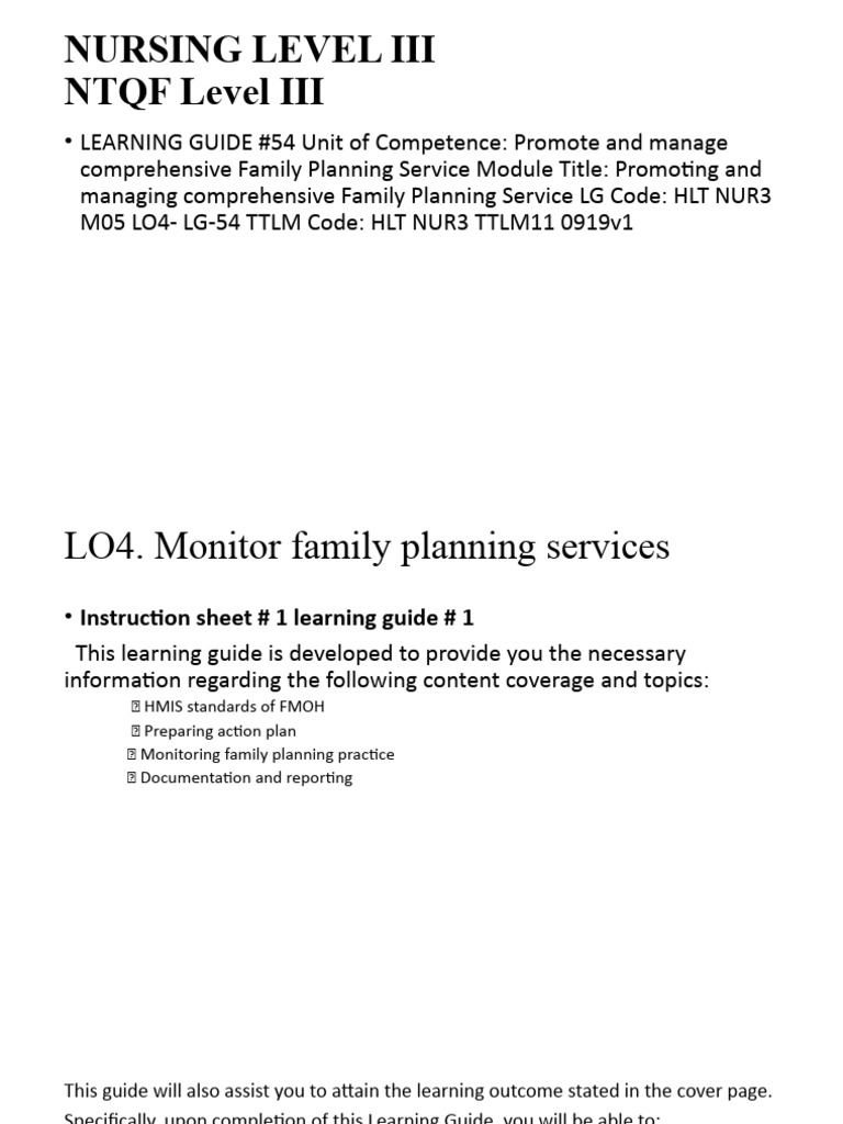 LO4. Monitor Family Planning Services | PDF | Family Planning | Performance Indicator