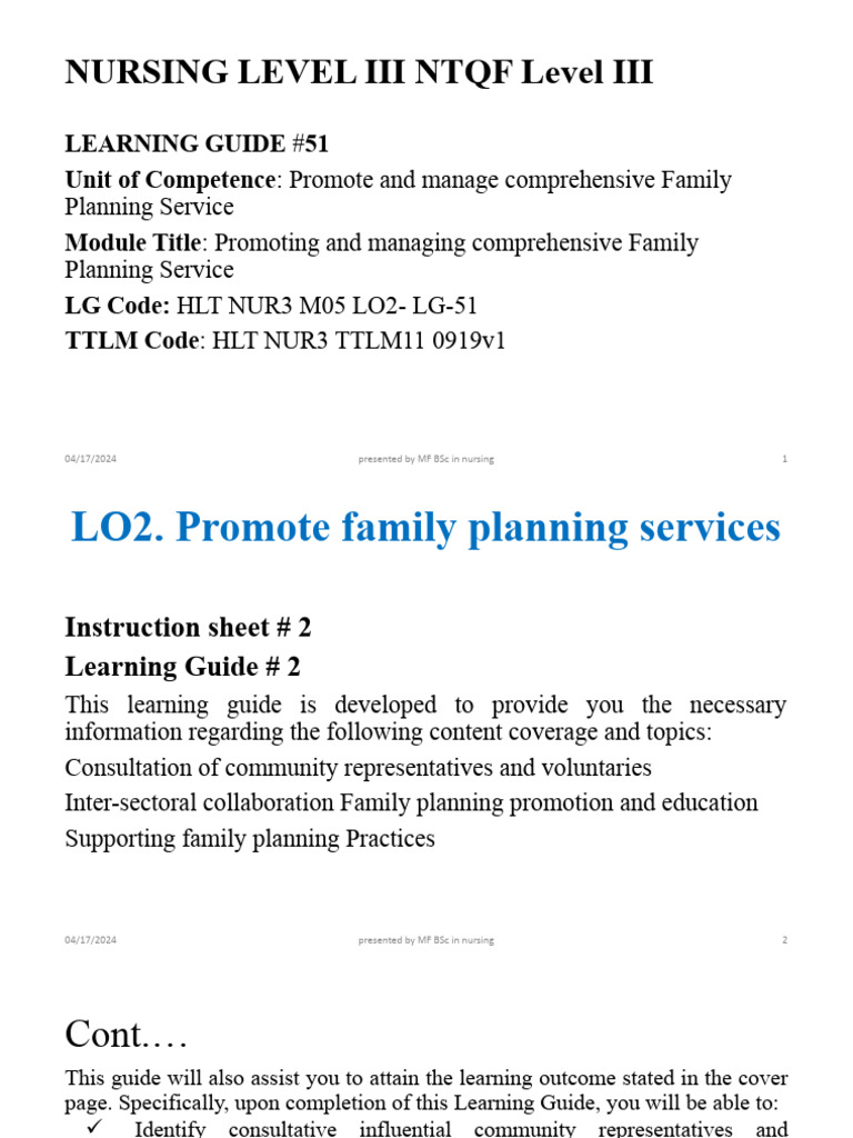 LO2. Promote Family Planning Services | PDF | Sexually Transmitted Infection | Family Planning