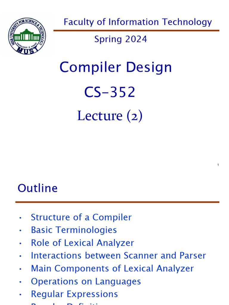 CS-352 - Spring 2024 - Lec2 | PDF | Regular Expression | Grammar