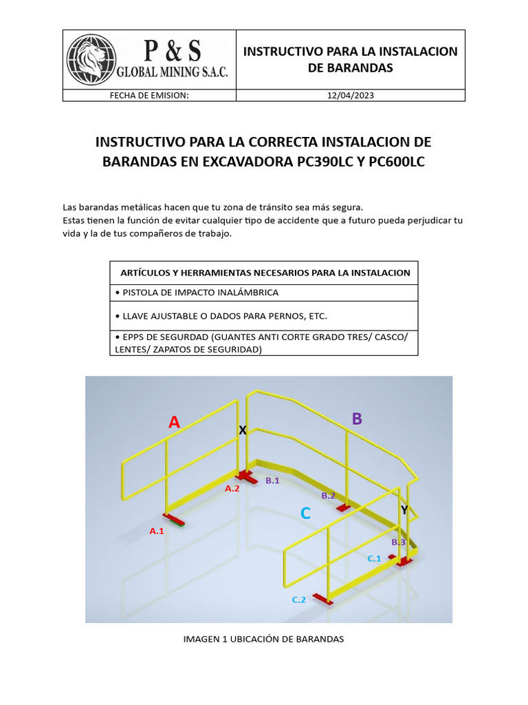 Instructivo para La Instalacion de Barandas en Excavadora PC390LC y PC600LC 1 | PDF
