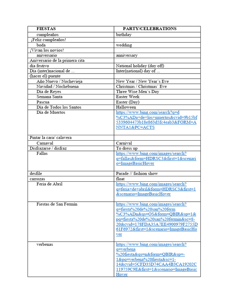 Fiestas Vocabulario | Descargar gratis PDF | Navidad | Observancias de ...