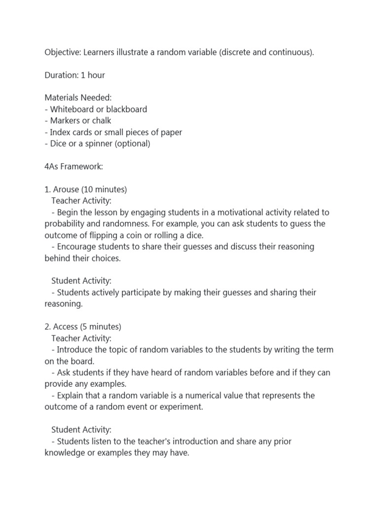 Cici AI's Lesson Plan | PDF | Probability Distribution | Random Variable