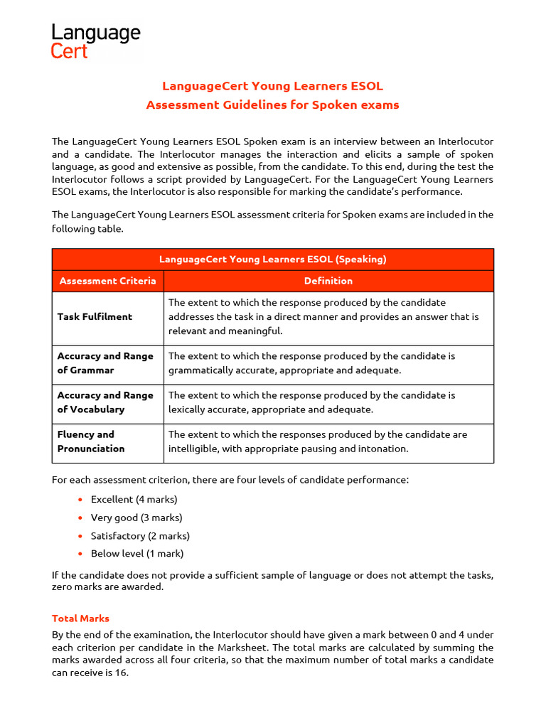 Young Learners ESOL Spoken Exam Guide | PDF | English As A Second Or ...