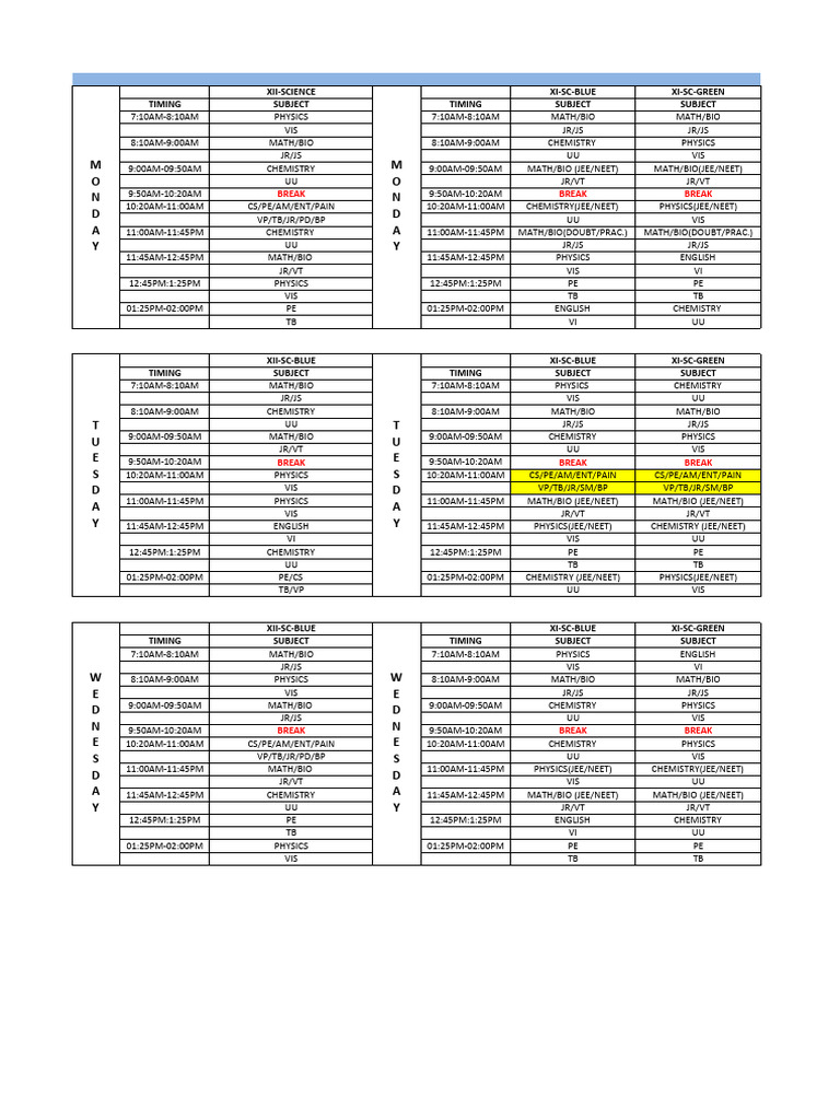 GR Xi Xii Sci Weekly TT - 231123 - 170026 | PDF | Physical Sciences | Natural Sciences