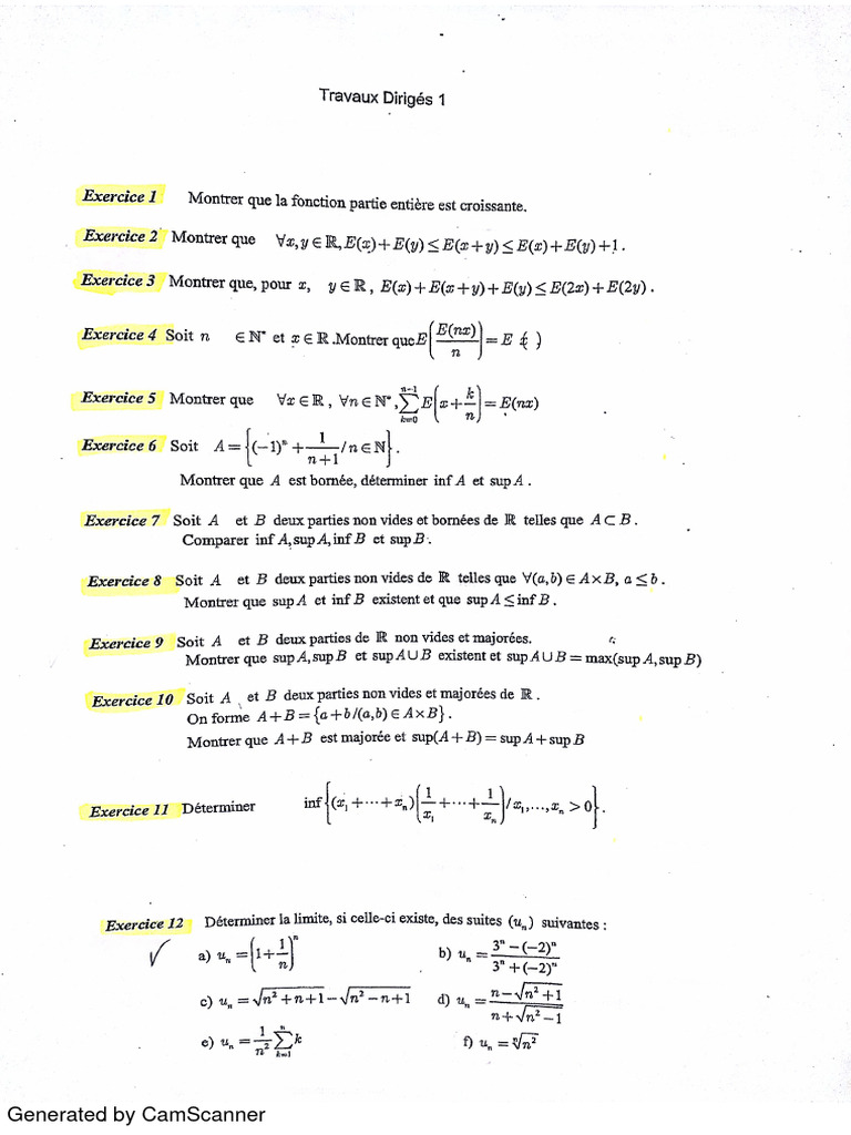 Analyse 1 TD1 Et Corr | PDF