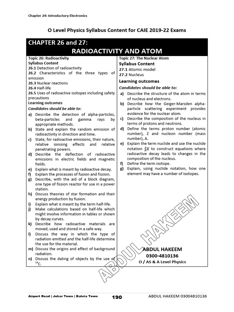 O Level Physics Radioactivity, Nuclear and Atom | PDF | Atomic Nucleus ...