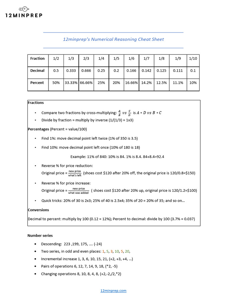 Numerical Cheatsheet | PDF | Odds | Percentage