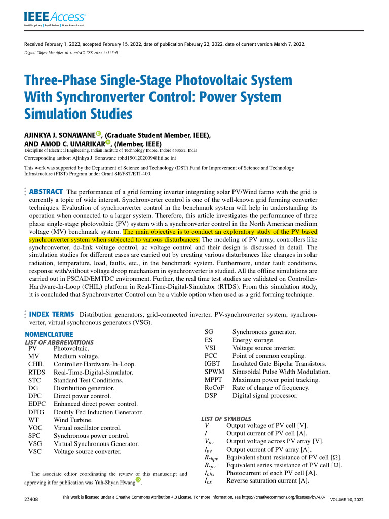 139 - Three-Phase Single-Stage Photovoltaic System With Synchronverter Control Power System ...