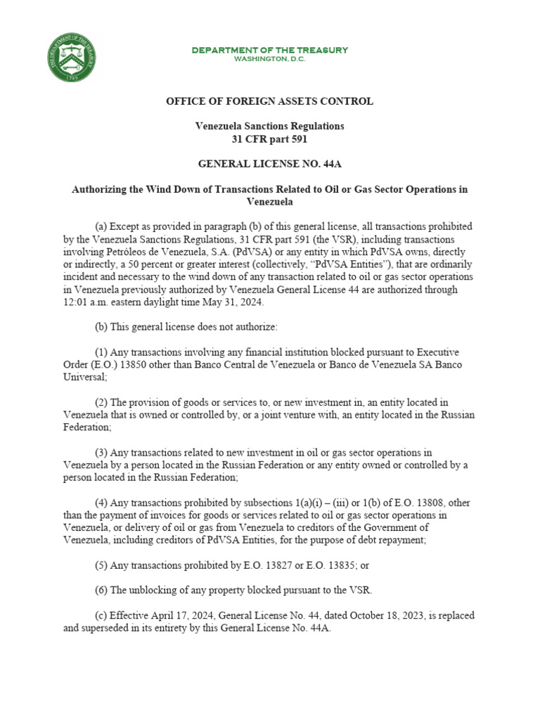 General License No. 44a | Download Free PDF | Office Of Foreign Assets ...