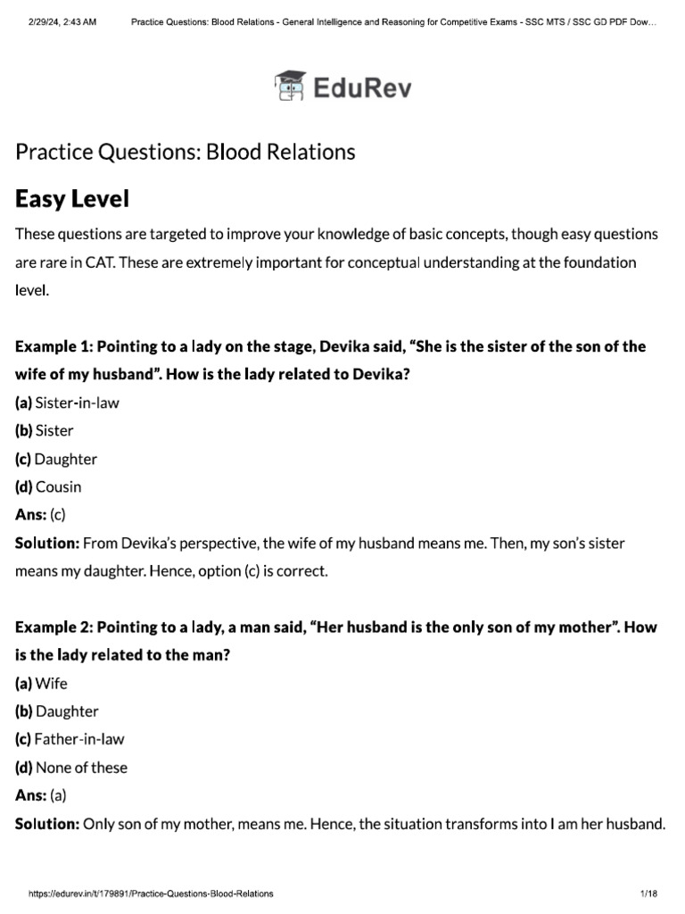 Blood Relations QA | PDF