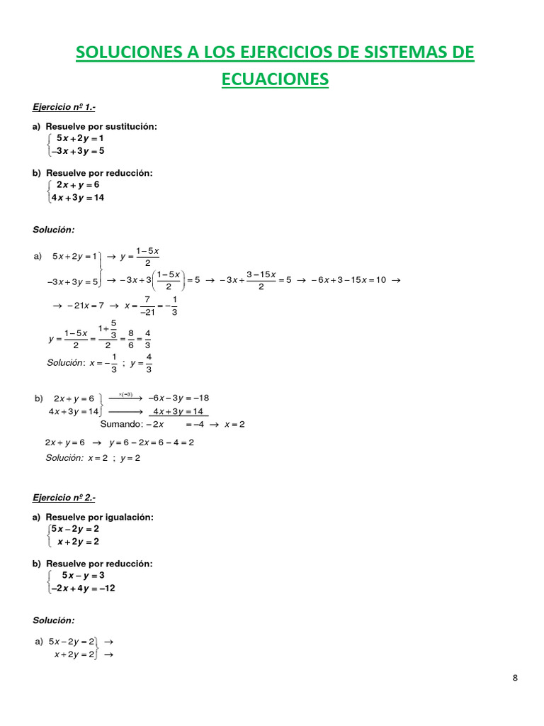 Soluciones Ejercicios Sistemas de Ecuaciones | PDF | Ajedrez