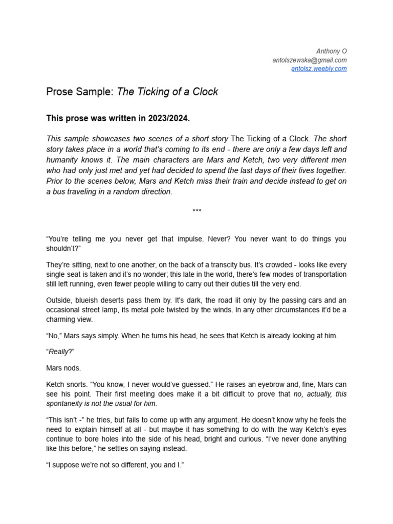 2023 2024 Prose Sample The Ticking of A Clock | PDF