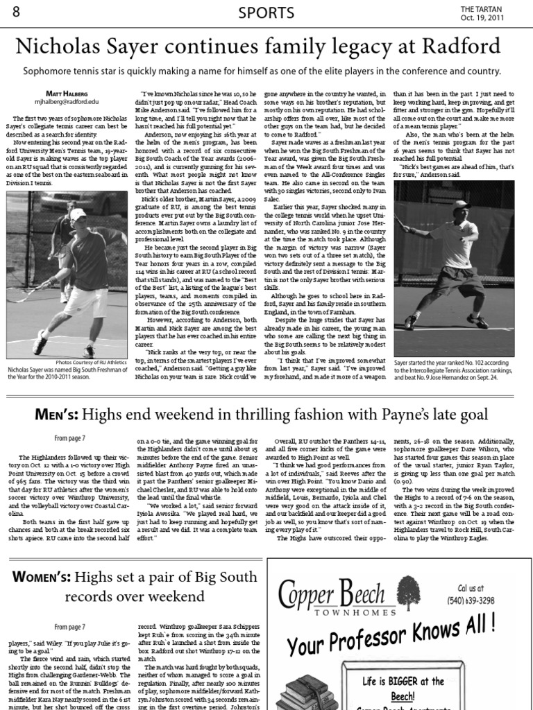 Nicholas Sayer Continues Family Legacy at Radford: Highs Set A Pair of ...