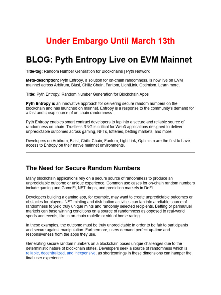 Pyth Entropy Embargo | PDF | Randomness | Computing