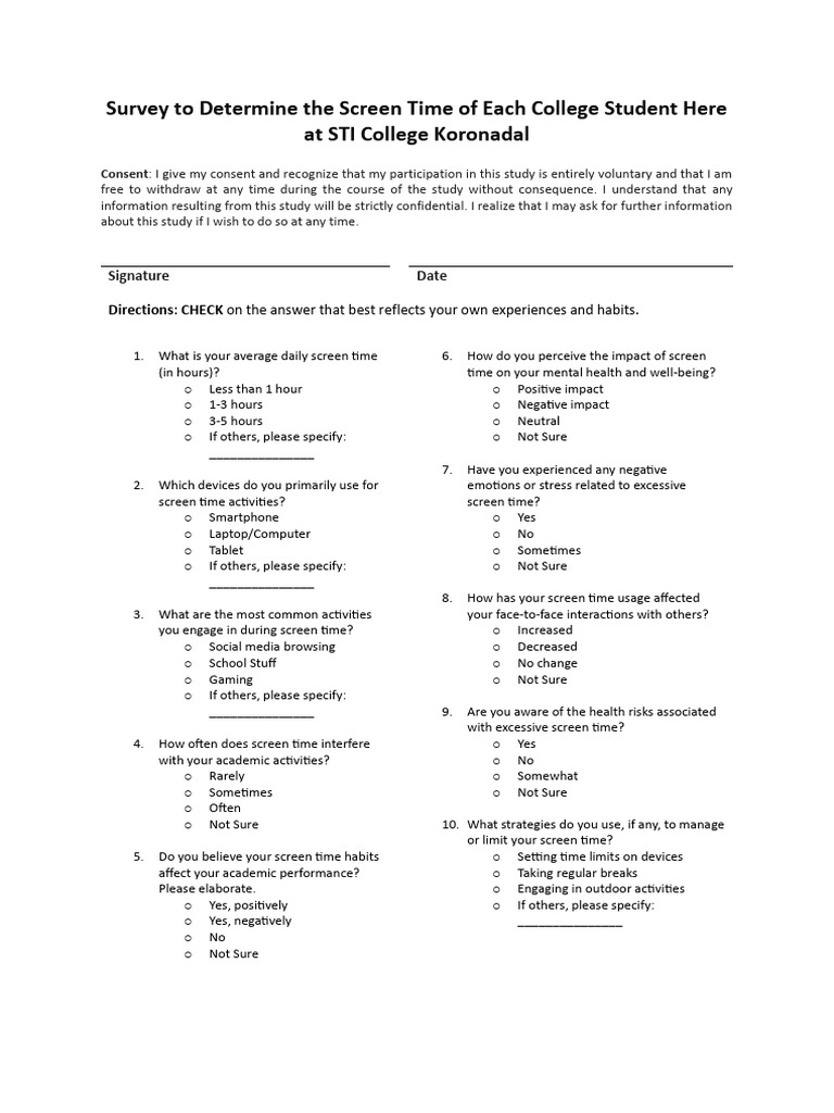Survey To Determine The Screen Time of Each College Student Here at STI ...