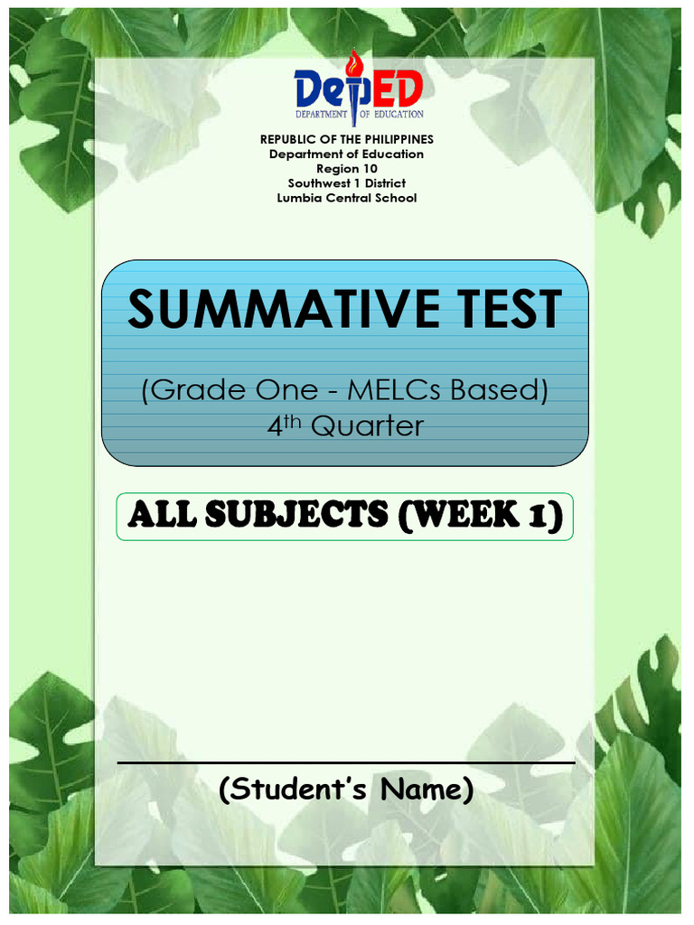 W1-Summative Test With Tos-Ak-All Subjects | PDF