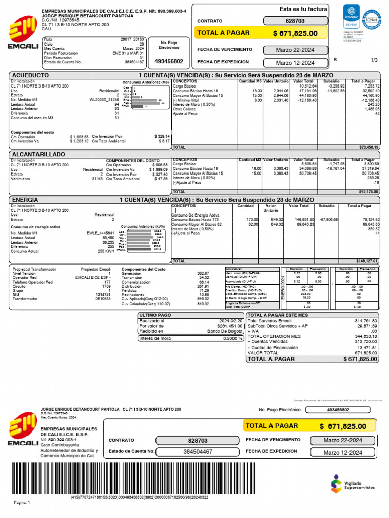 Factura EmCali | PDF | Economias | Naturaleza