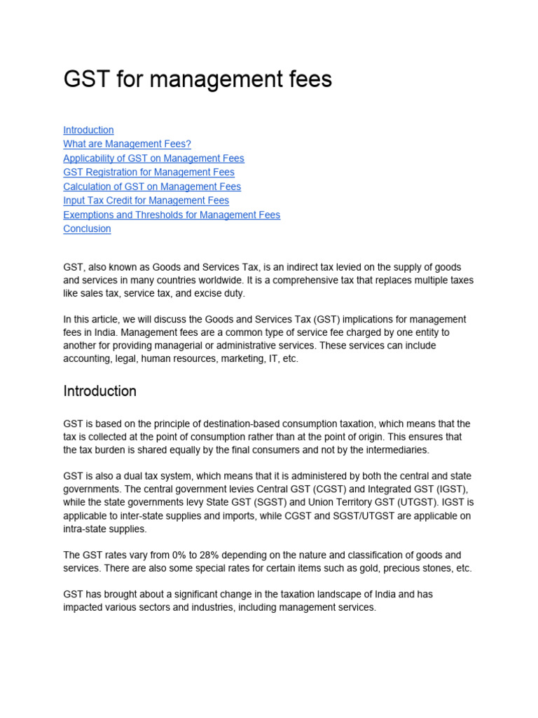 Gst For Management Fees Pdf Taxes Tax Exemption
