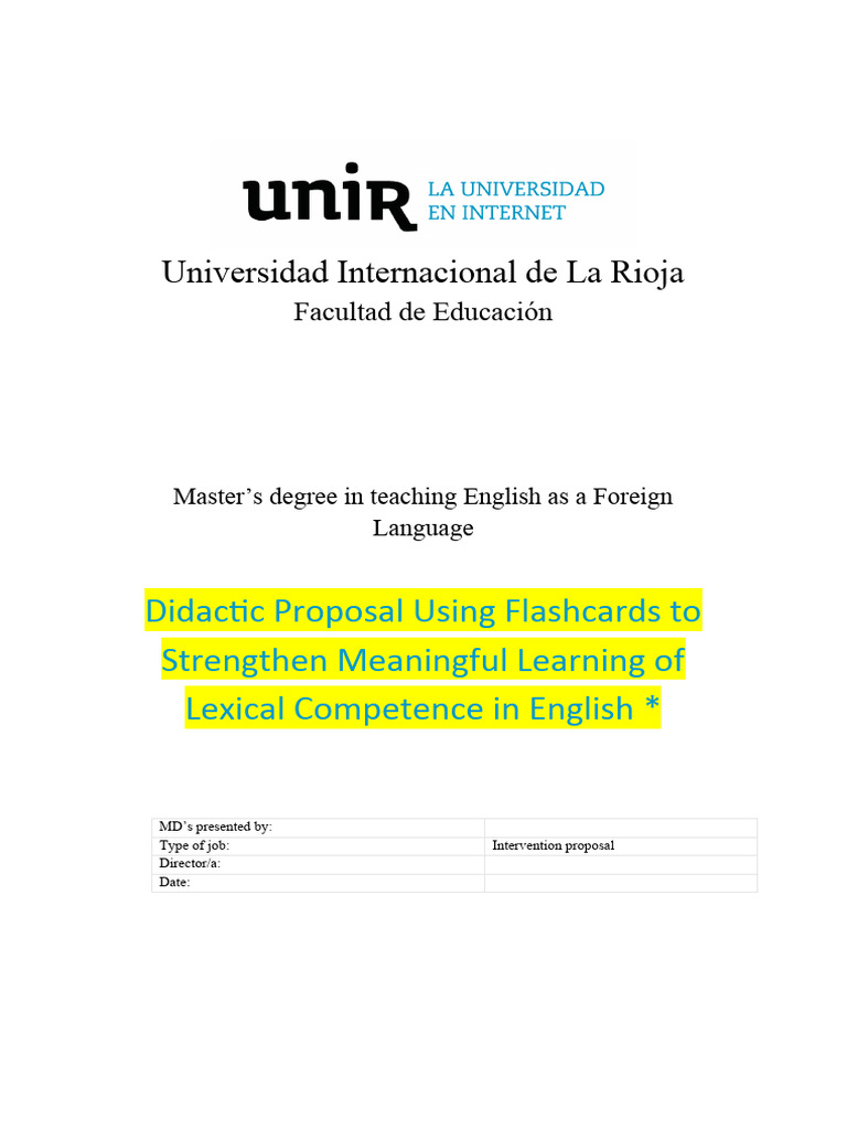 Plantilla - Intervention - Proposal Uno | PDF | Vocabulary | Learning
