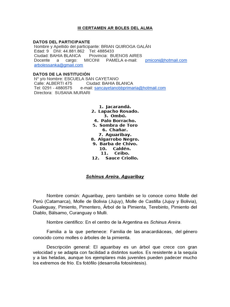 Brian Quiroga San Cayetano B Blanca | PDF | Arboles | Botánica