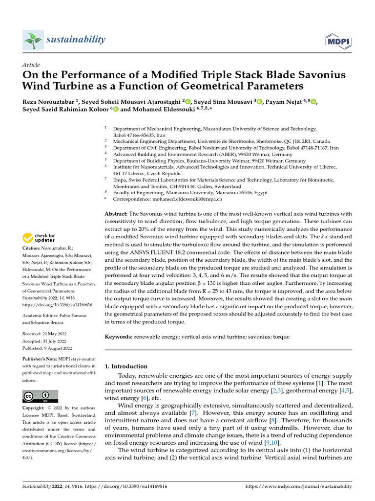 On the Performance of a Modified Triple Stack Blade Savonius Wind ...