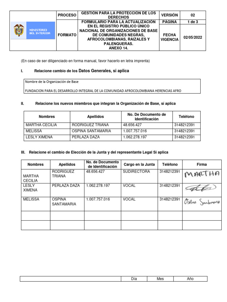 Anexo 14. Formulario Actualizacion Registro | PDF | Gobierno