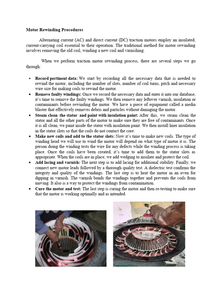 Motor Rewinding Procedures | PDF | Computers | Technology & Engineering