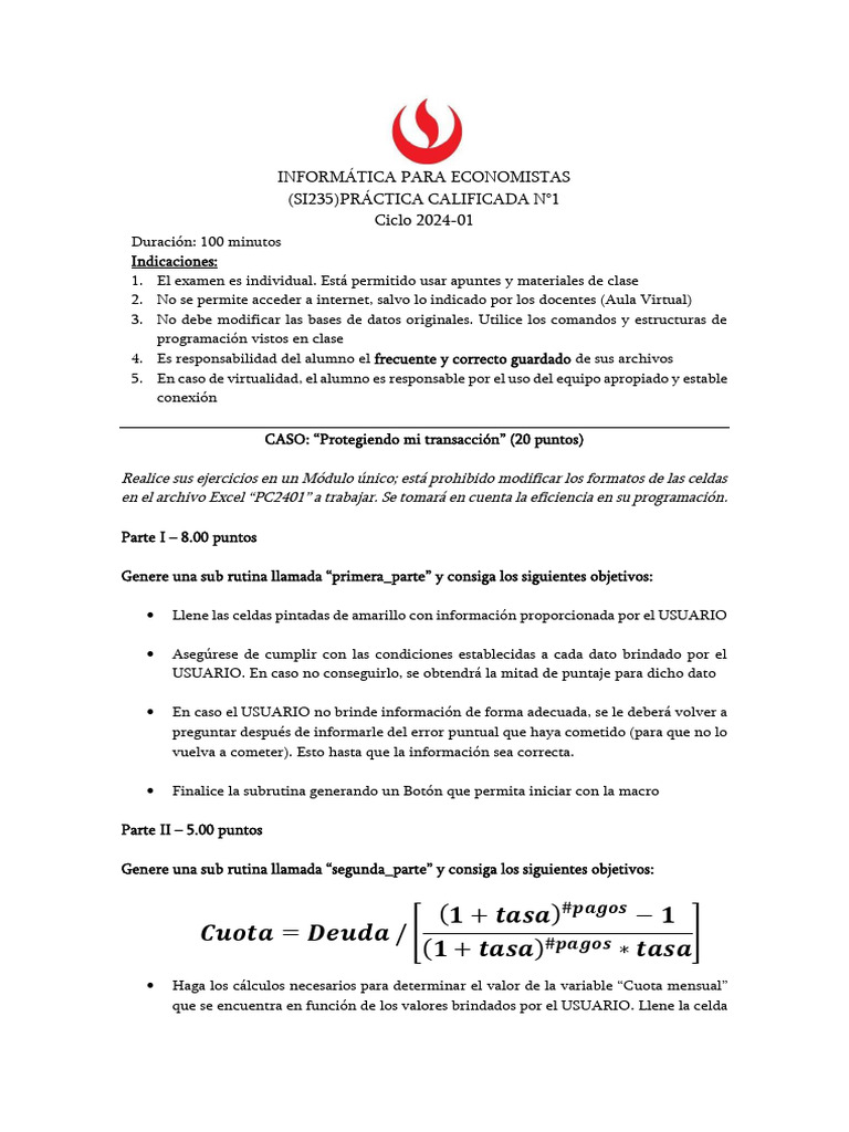 PC1 202401 Instrucciones | PDF | Ingeniería de software | Programación de computadoras