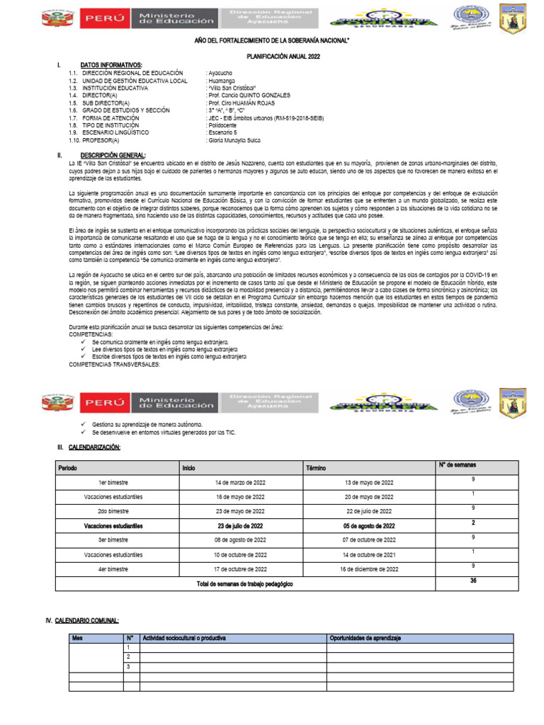 3ro Plan | PDF | Evaluación | Idioma en Inglés