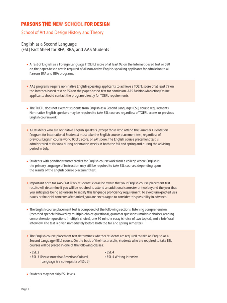 Esl Fact Sheet Bfa Bba Bs Aas | PDF | Test Of English As A Foreign ...