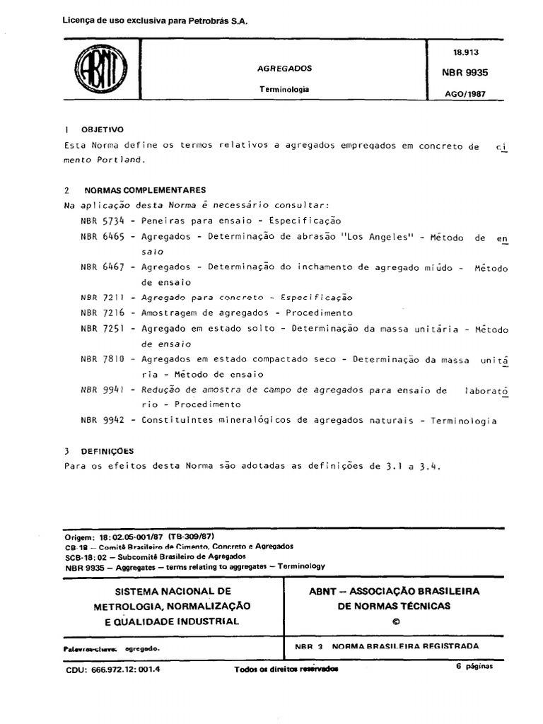NBR 09935 - 1987 - Terminologia (Em Vigor 2011) | PDF | Areia | Materiais