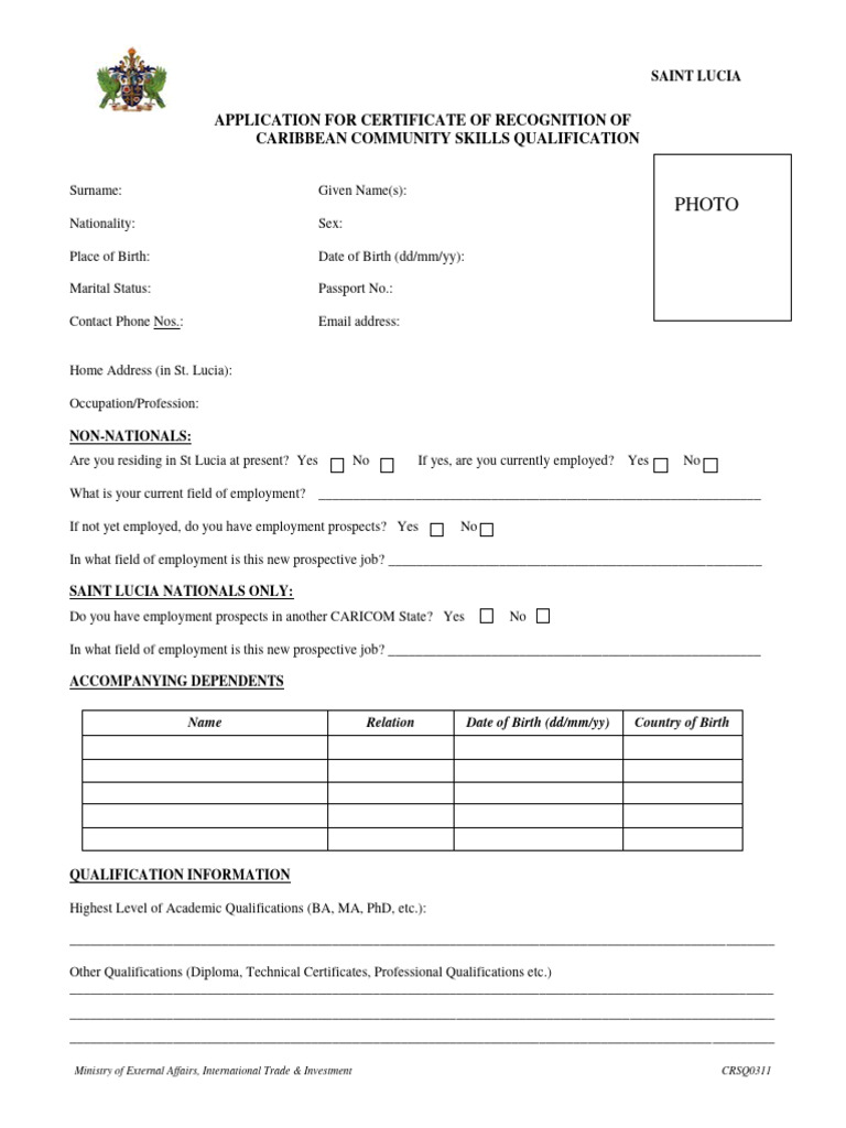 CARICOM Skills Certificate Application Form | PDF | Birth Certificate