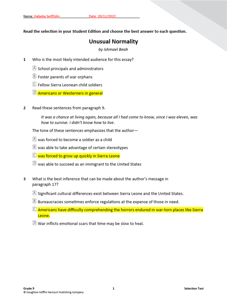 Ishmael Beah's Unusual Normality Insights | PDF | Adolescence ...