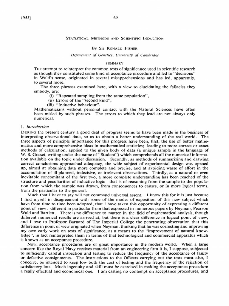 Statistical Methods and Scientific Induction | PDF | Statistical ...