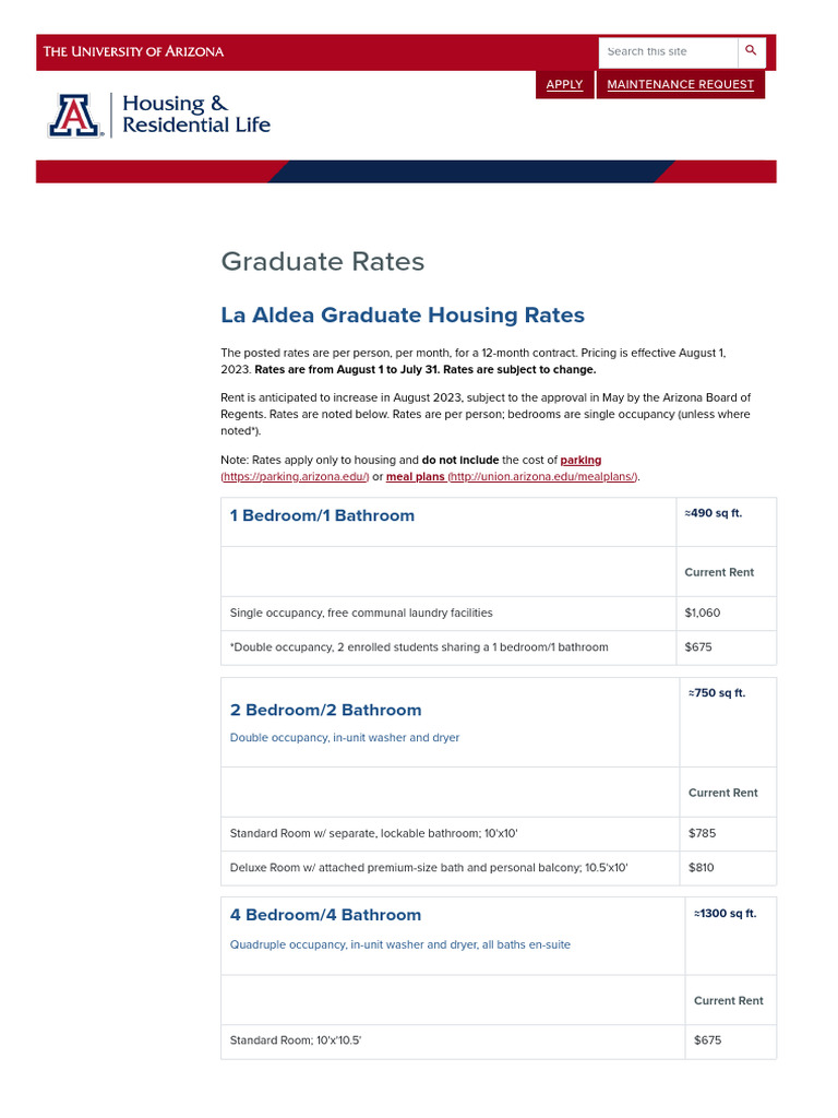 Graduate Rates Graduate Housing | PDF | Bedroom | Bathroom