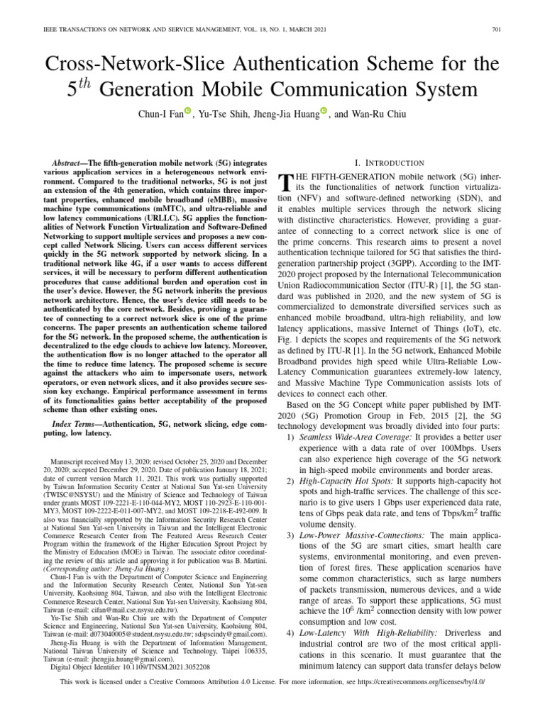 Cross-Network-Slice Authentication Scheme For The 5th Generation Mobile Communication System ...