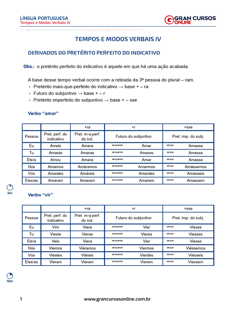 20 - Tempos e Modos Verbais IV | PDF | Idiomas | Estudos de Línguas ...