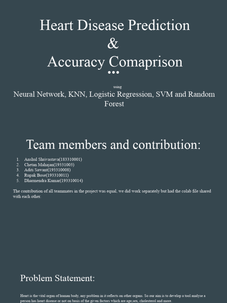 Heart Disease Prediction & accuracy estimation comparison | PDF ...