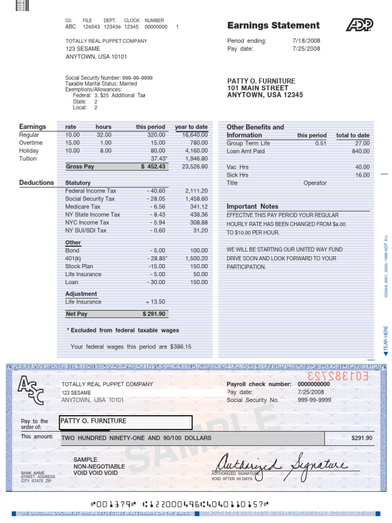 Pay Stub Template | PDF | Social Security (United States) | Income Tax ...
