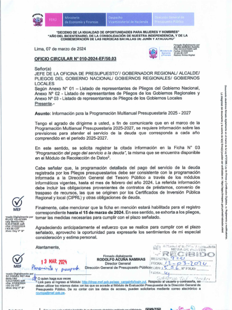 Oficio Circular #010-2024-Ef-50.03 Informacion para La Programacion Multianual Presupuestaria ...