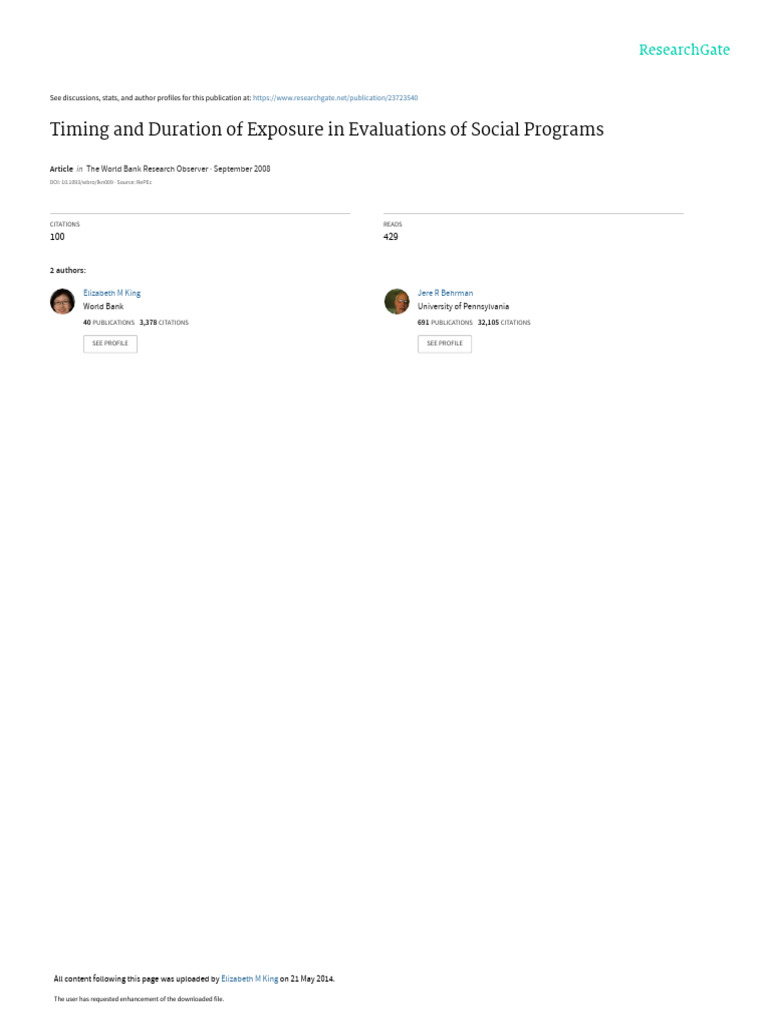 Timing and Duration in Social Program Evaluations | PDF