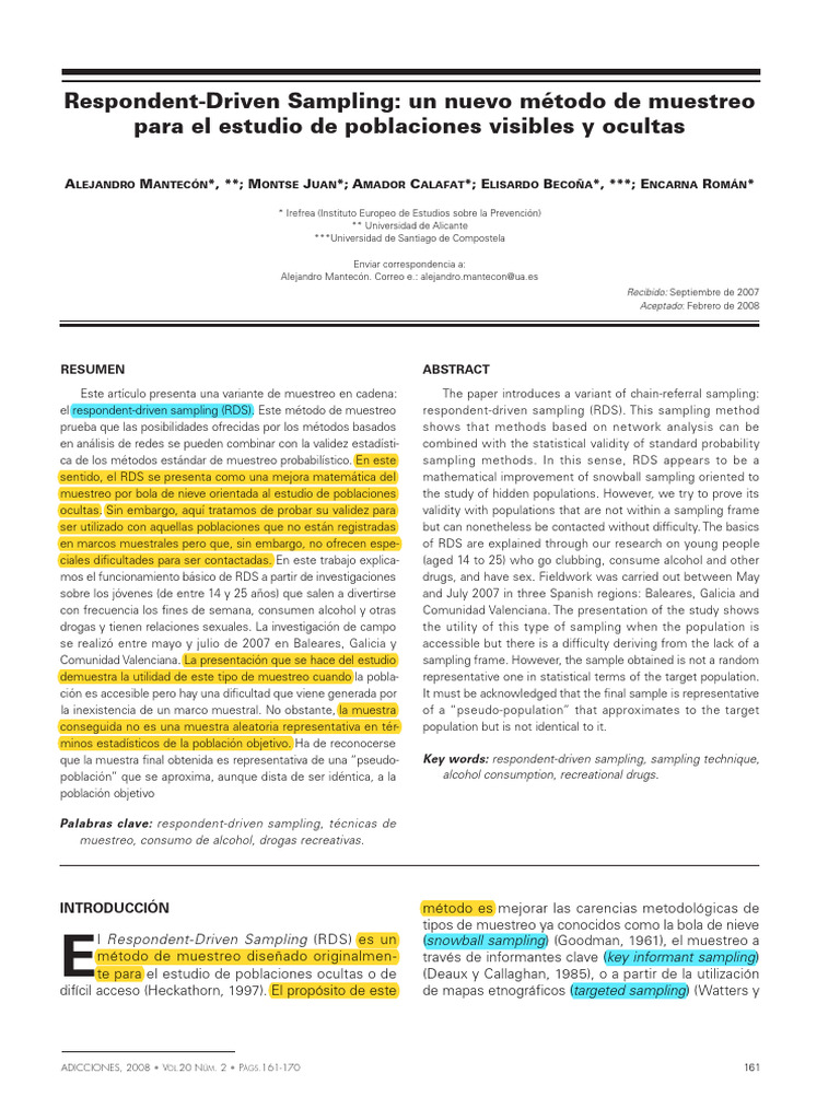 Respondent-Driven Sampling Un Nuevo Método de Muestreo para El Estudio de Poblaciones Visibles y ...