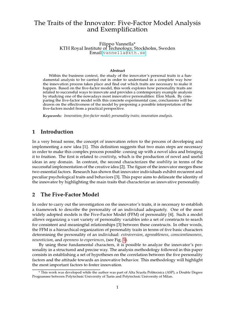 The Traits of The Innovator | PDF | Elon Musk | Extraversion And ...