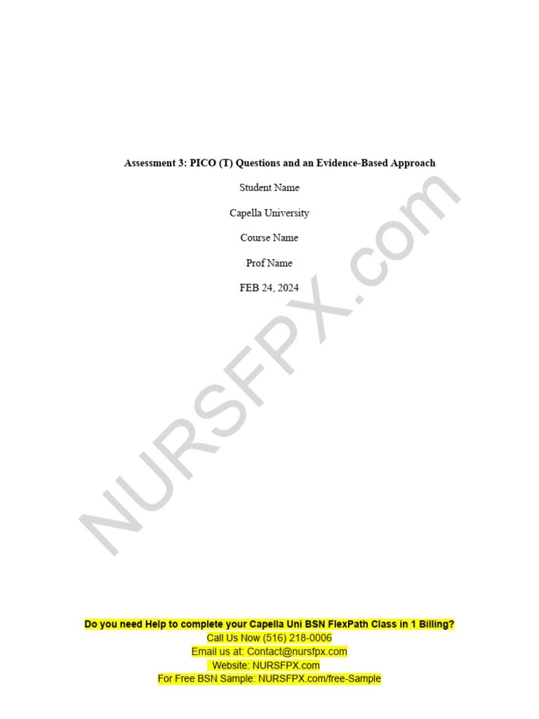 Nurs FPX 4030 Assessment 3 Pico T Questions and An Evidence Based ...