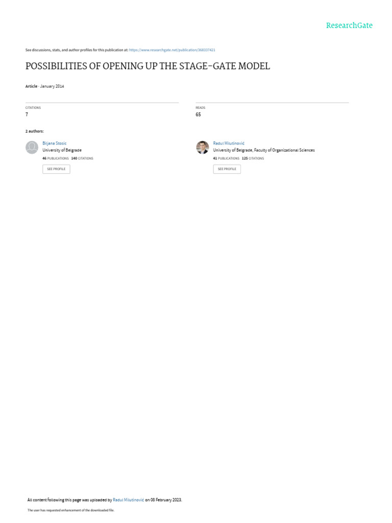 Possibilitiesofopeningupthestage Gatemodel | PDF | Innovation | New Product Development