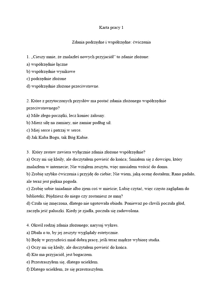 Karta pracy 1 - rodzaje zdań | PDF