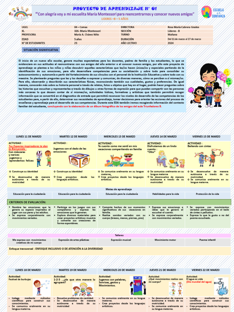 Planificador Eda 1 - Lideres B | PDF | Aprendizaje | Enseñando