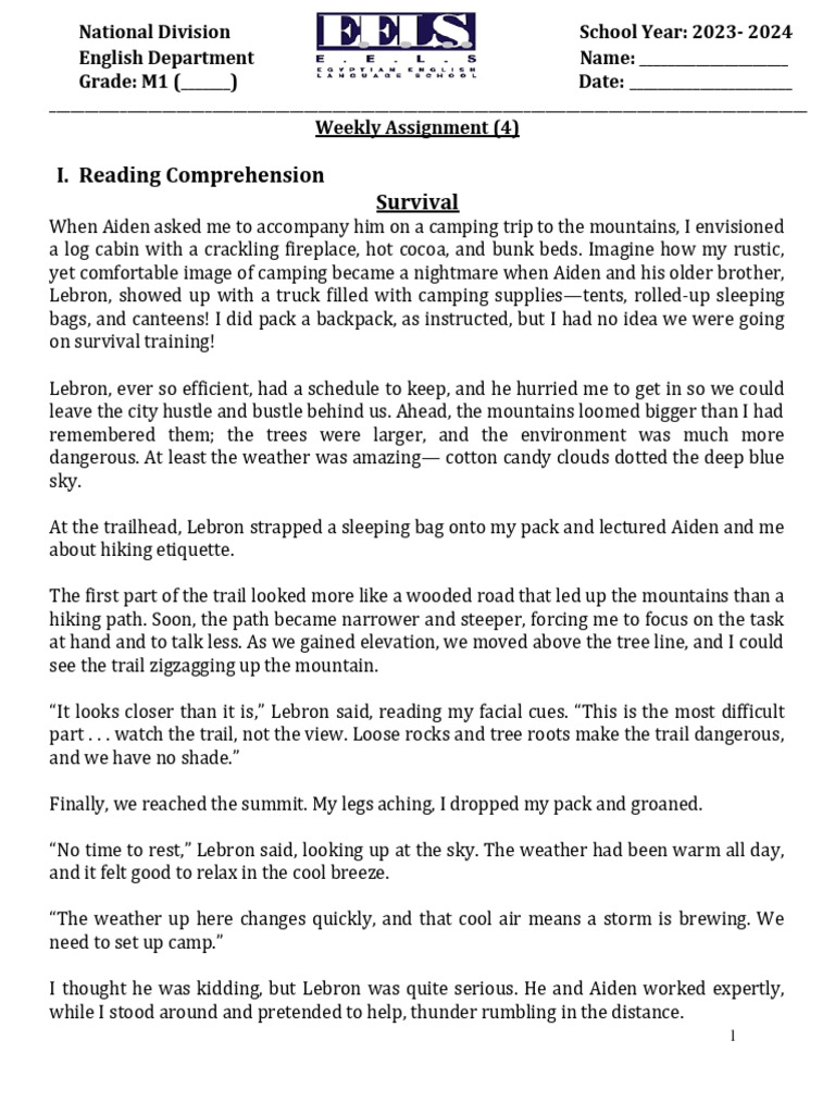 I. Reading Comprehension Survival | PDF