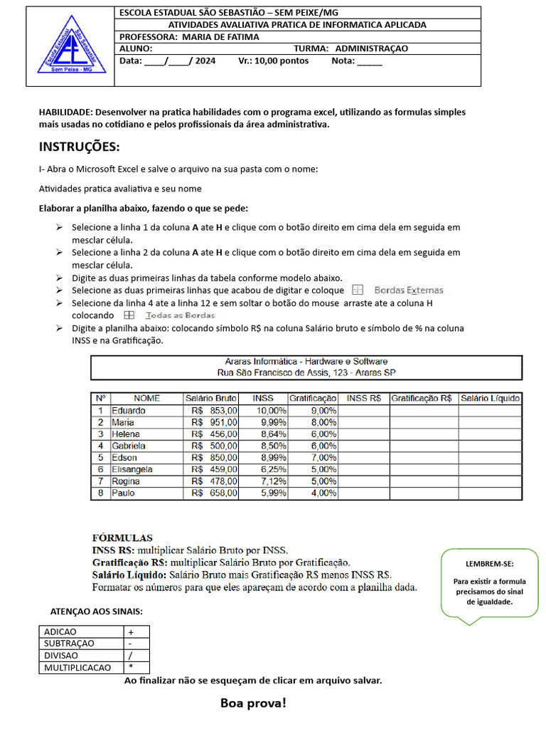 Atividades Pratica Informatica Aplicada | PDF