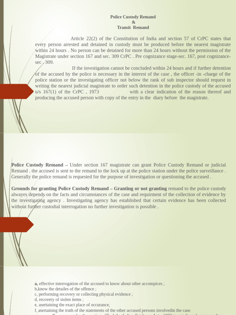 Police Custody Remand Transit Remand by Gunjan Singh | PDF | Arrest | Bail